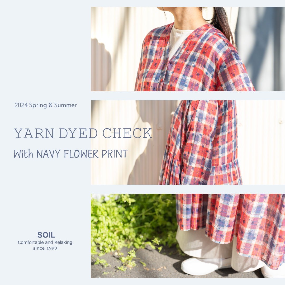 ”SOIL” 〜YARN DYED CHECK WITH NAVY FLOWER PRINT〜,Narumi Trading